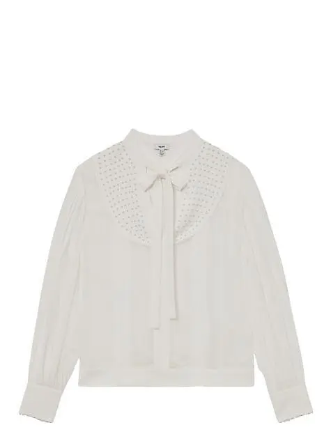 REISS Casey Bead-embellished Woven Blouse - Ivory
