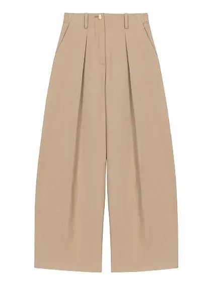 Maje Wide-leg Relaxed-fit Cotton Trousers - Mastic Beige