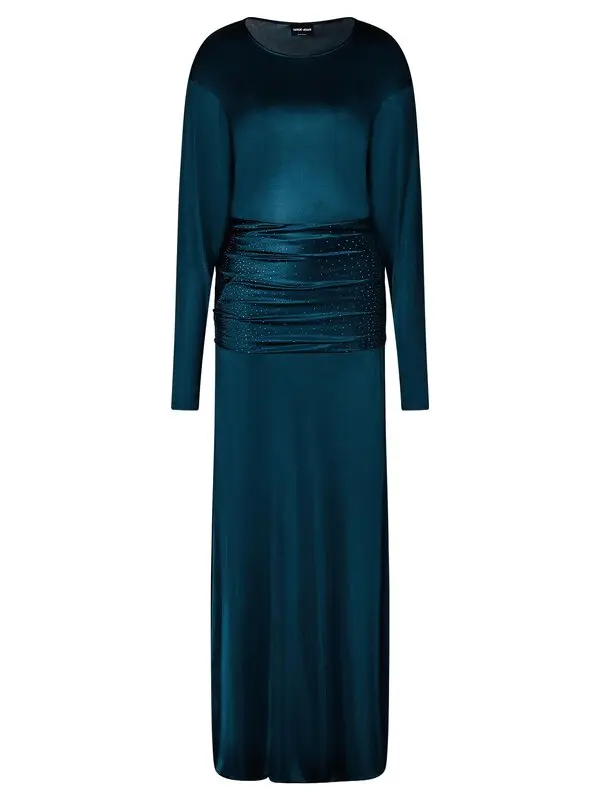 Giorgio Armani Viscose Jersey Long Dress With Rhinestones - Green