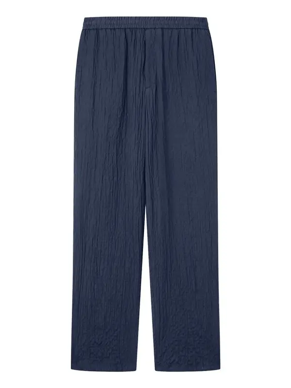 Giorgio Armani Flat-front Trousers In Lyocell And Silk Froiss - Navy Blue