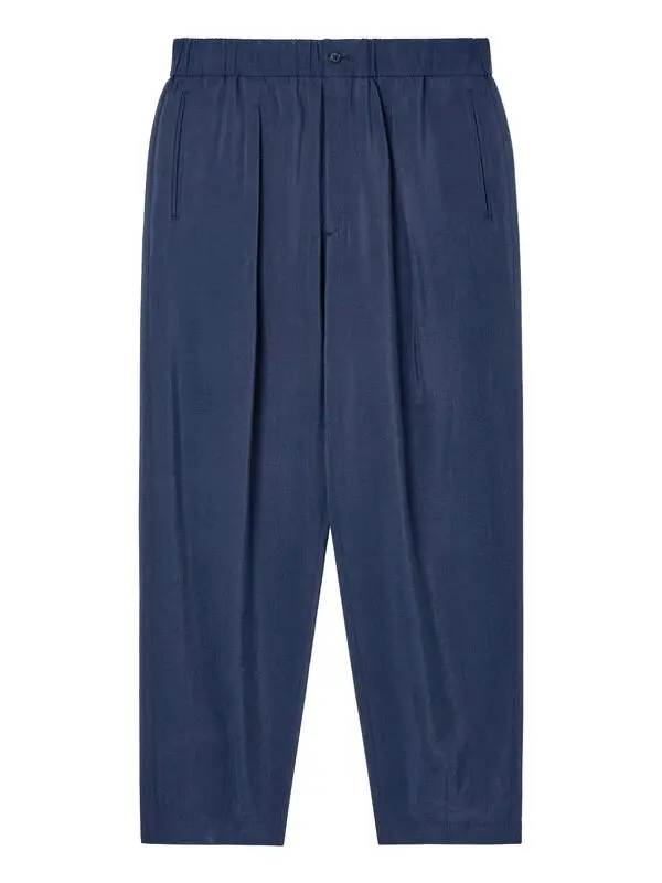 Giorgio Armani Washed Silk-blend Single-pleat Trousers - Navy Blue