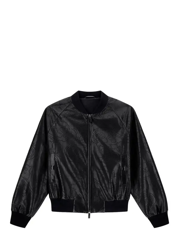 Giorgio Armani Perforated Nappa Calfskin Bomber Jacket - Black