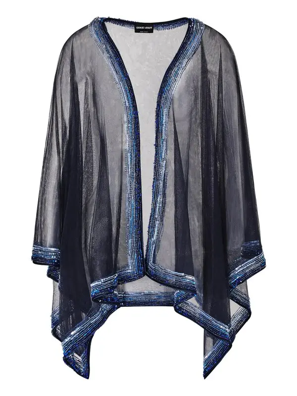 Giorgio Armani Tulle Cape With Sequins - Navy Blue