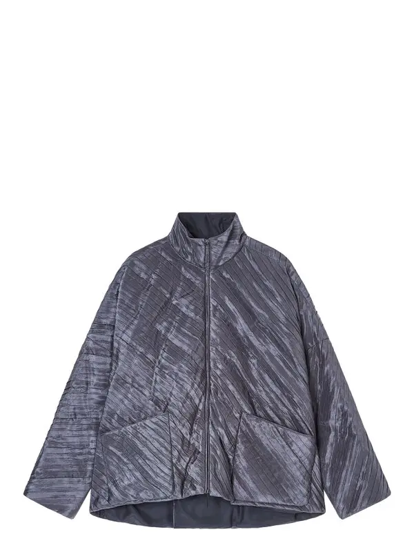 Giorgio Armani Diagonal Pleated Silk Pea Coat - Grey