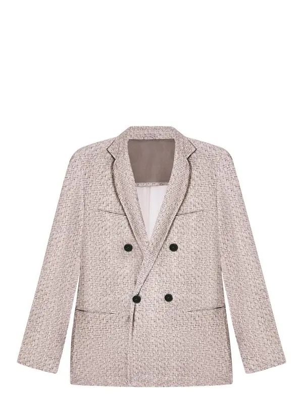 Giorgio Armani Suede Weave Print Double-breasted Jacket - Beige