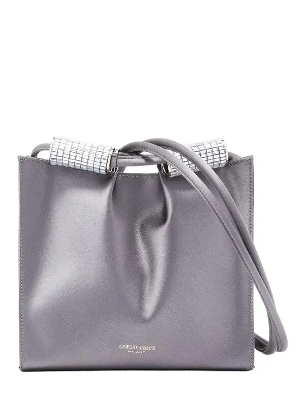 Giorgio Armani Satin Shoulder Bag With Rhinestone Handles - Grey