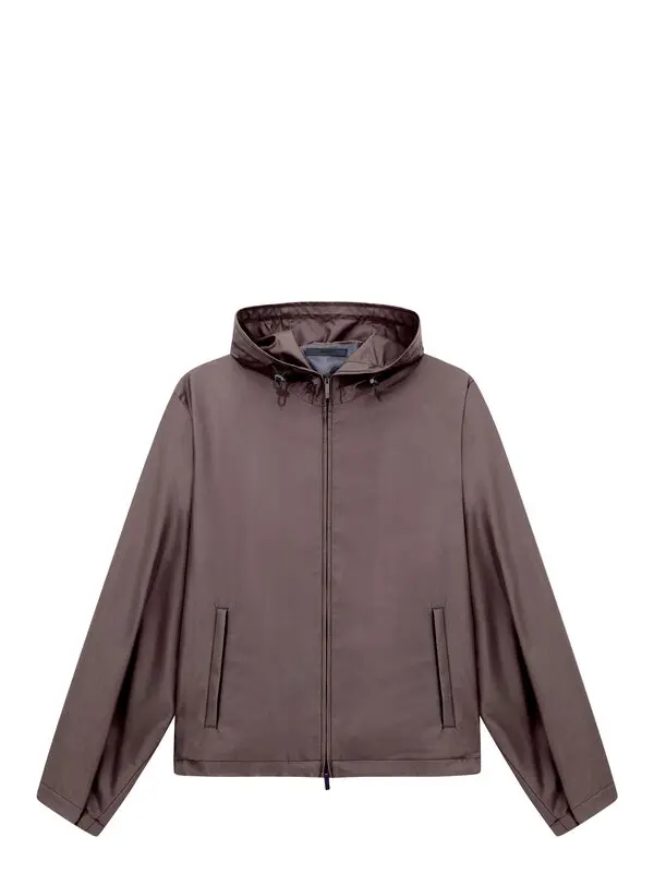 Giorgio Armani Silk-blend Twill Hooded Blouson - Brown