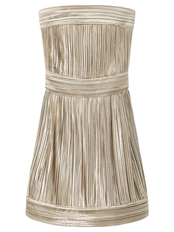 Giorgio Armani Short Pleated Satin Dress - Beige