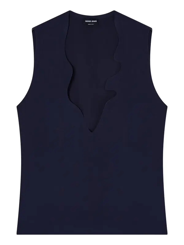 Giorgio Armani Technical Cady Top With Shaped Neckline - Blue