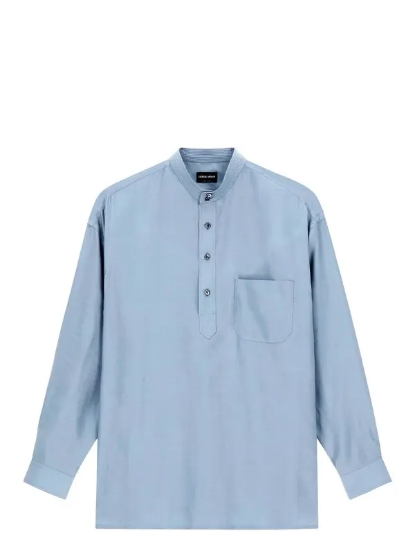 Giorgio Armani Linen, Lyocell And Silk Polo Shirt - Light Blue
