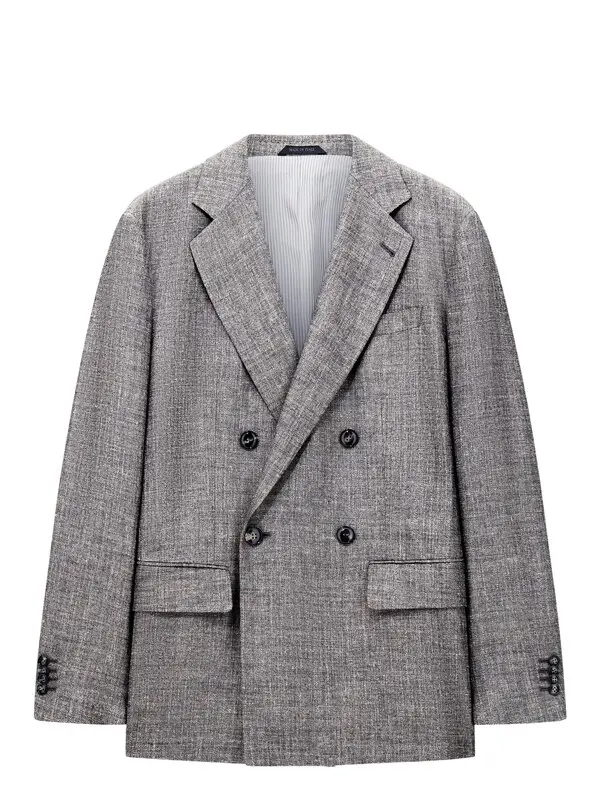 Giorgio Armani Silk And Linen Double-breasted Jacket - Grey