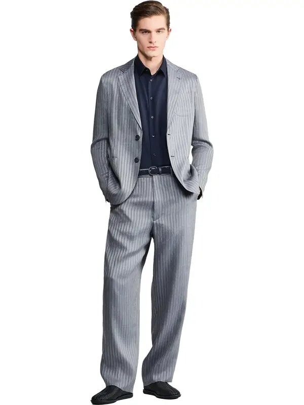 Giorgio Armani Flat-front Viscose, Linen And Silk Trousers - Blue