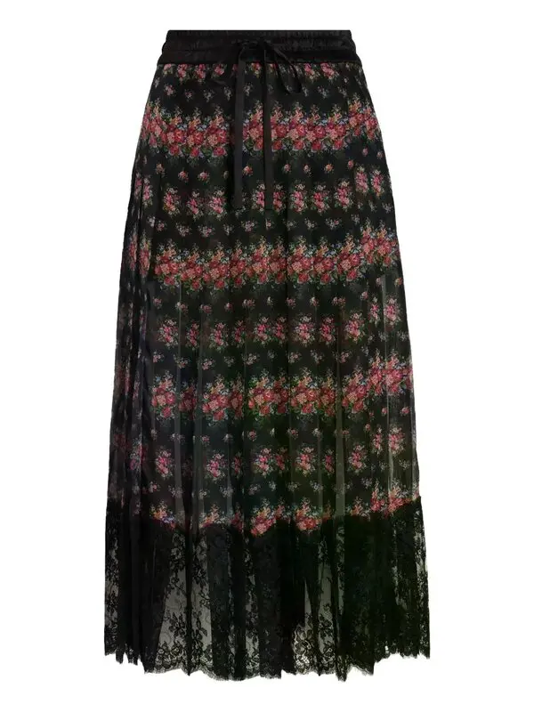 Dolce & Gabbana Floral Lace Trim Midi Skirt - Black