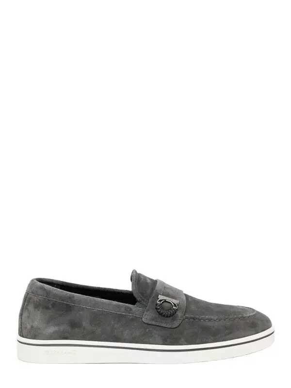 FERRAGAMO Logo-plaque Suede Loafers - Grey