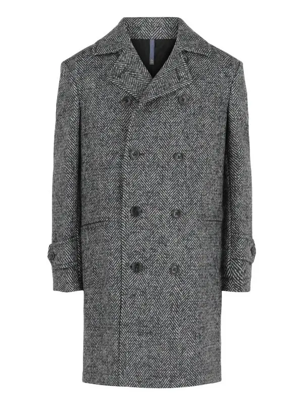 SLOWEAR Monterdoro Herringbone Double-breasted Coat - Dark Grey