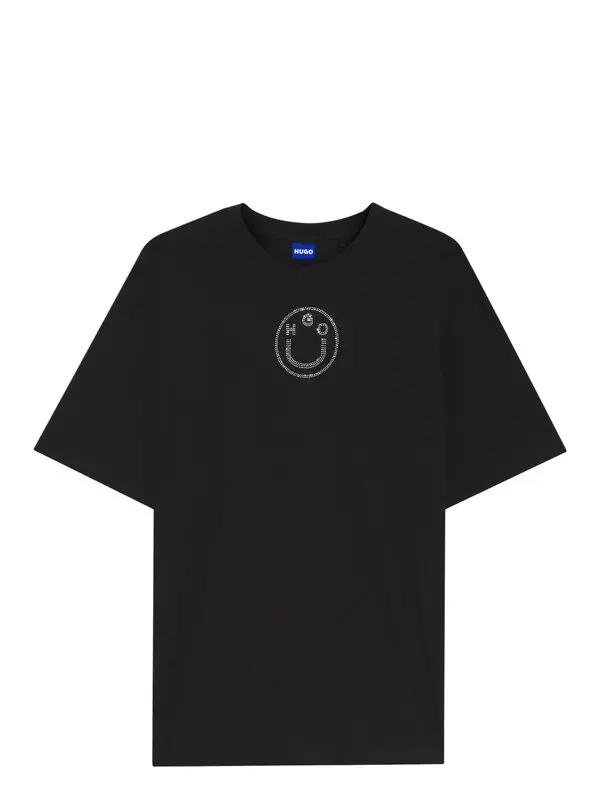 Hugo Cotton-jersey T-shirt With Rhinestone Logo - Black