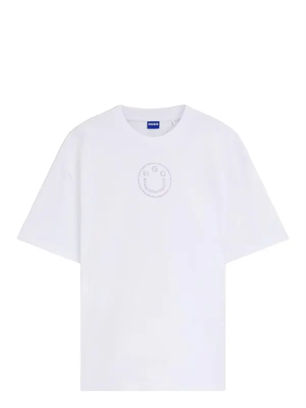Hugo Cotton-jersey T-shirt With Rhinestone Logo - White