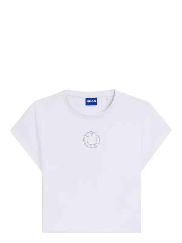 Hugo Stretch-cotton T-shirt With Rhinestone Logo - White