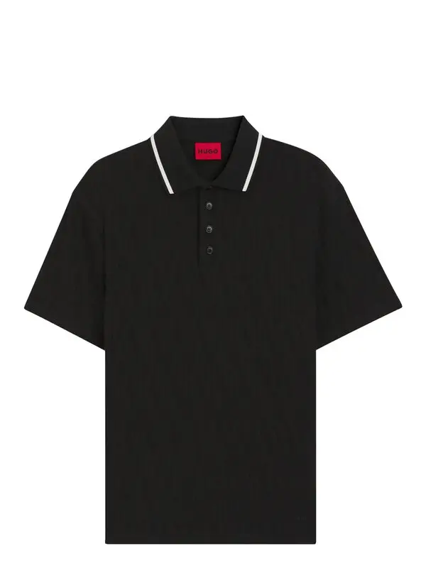 Hugo Stripe-collar Polo Shirt In Cotton Jacquard - Black