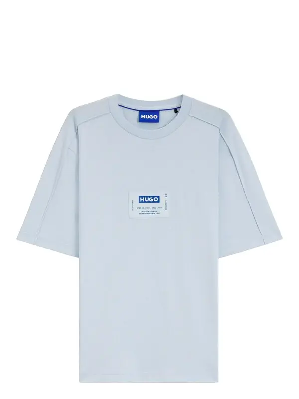 Hugo Cotton-jersey T-shirt With Workwear Logo Label - Light Blue