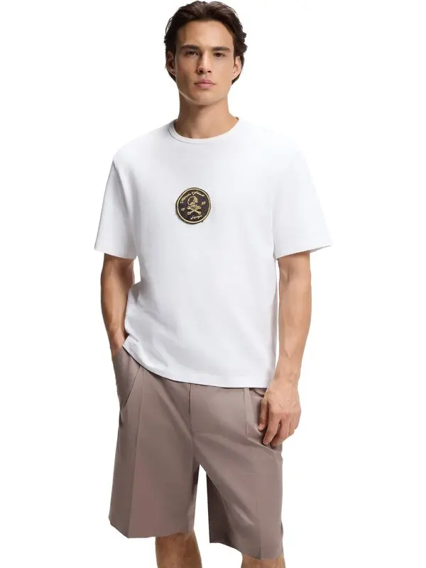 Hugo Embroidered-badge T-shirt In Cotton Terry - White
