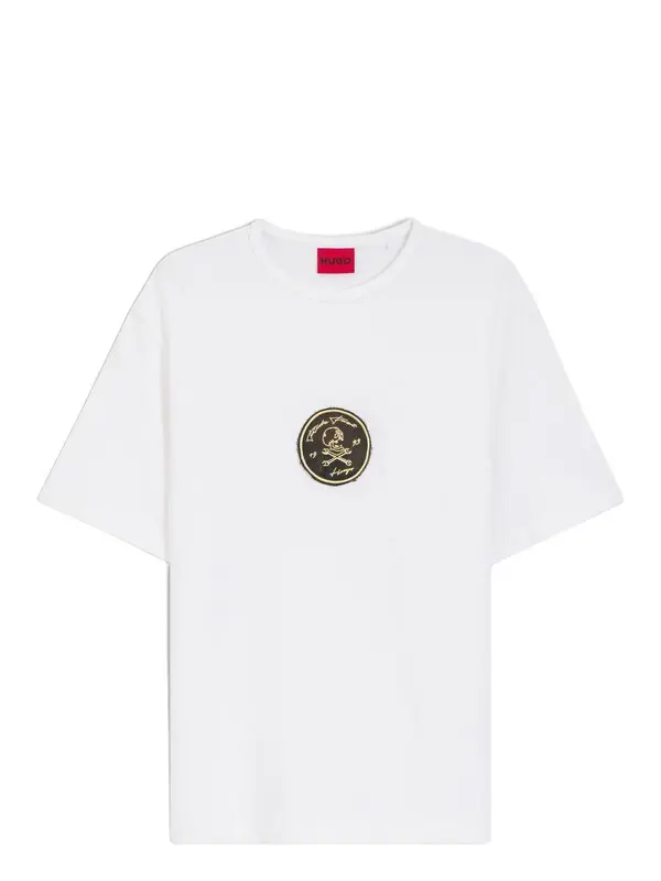 Hugo Embroidered-badge T-shirt In Cotton Terry - White