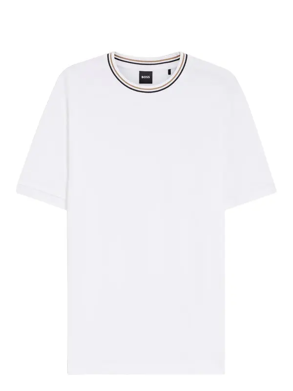 BOSS Striped-collar T-shirt In Cotton Piqu - White