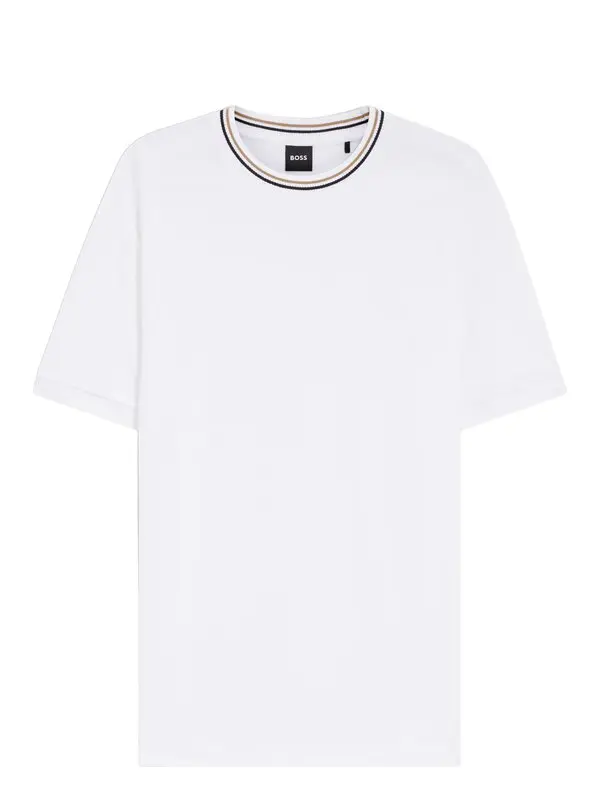 BOSS Striped-collar T-shirt In Cotton Piqu - White