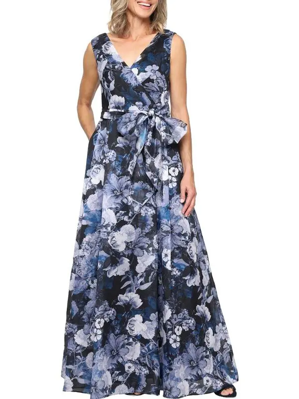 Alex Evenings Floral Print Sleeveless Maxi Dress - Navy Multi