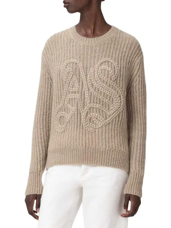 ALLSAINTS Chain Stitch Monogram Mohair & Merino Wool Blend Sweater - Barley White