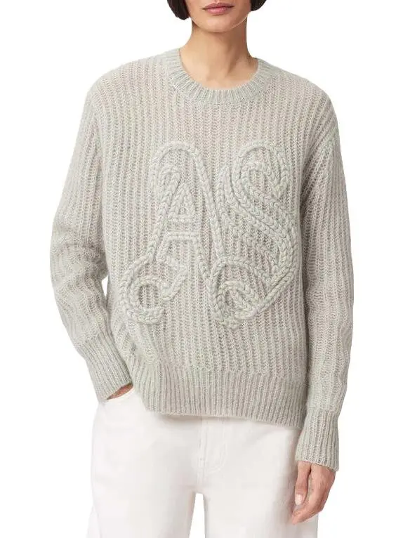 ALLSAINTS Chain Stitch Monogram Mohair & Merino Wool Blend Sweater - Pale Laurel Green