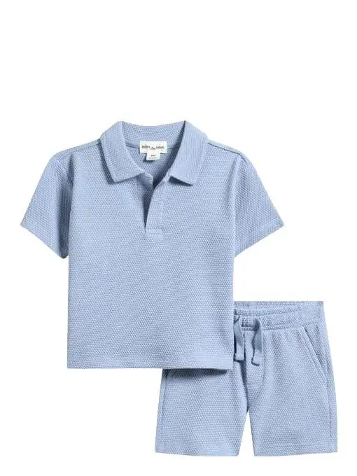 MILES THE LABEL Piquè Polo & Shorts Set - Dusty Blue