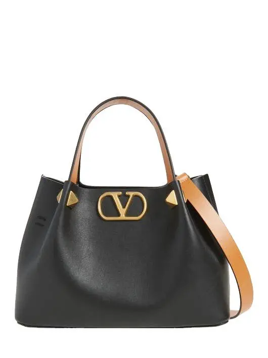 Valentino Garavani Small Vlogo Signature Top Handle Bag - Black/camel
