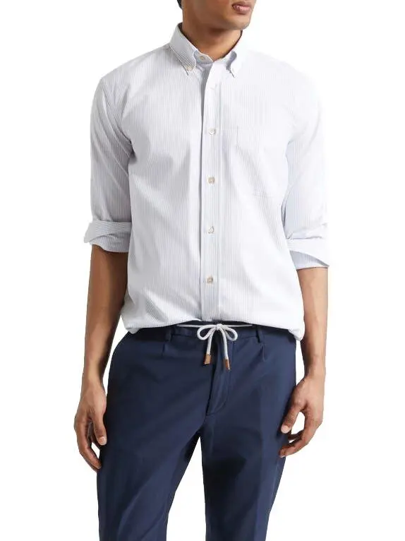 Eleventy Stripe Button Down Shirt - 08 Denim