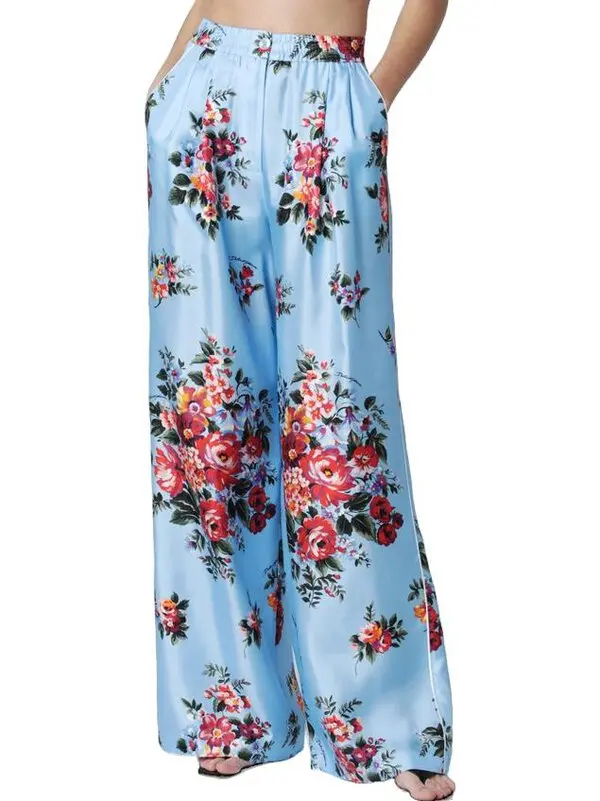Dolce & Gabbana Floral Print Silk Twill Trousers - Light Blue