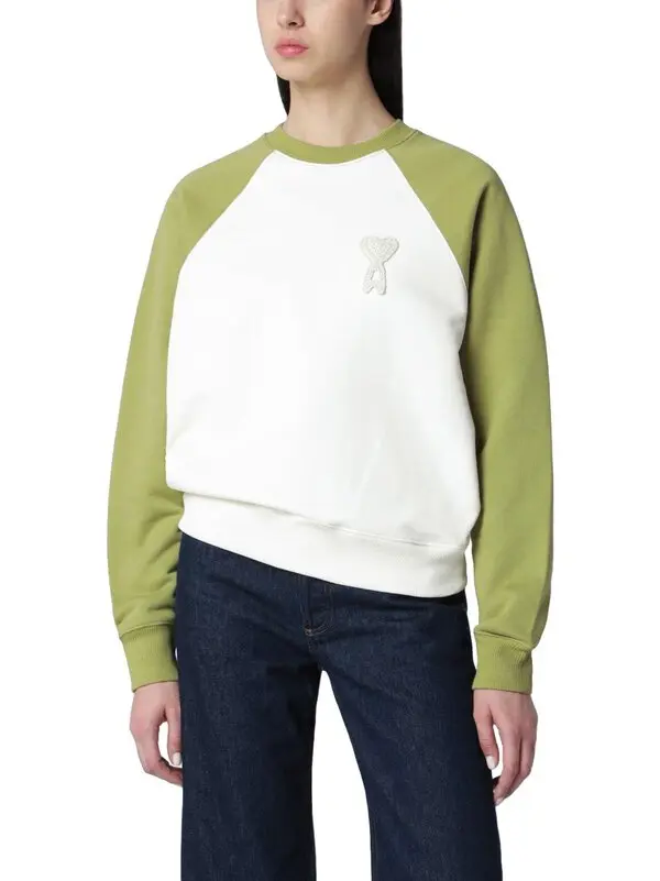 Ami Color-block Crewneck Sweatshirt With De Coeur' Embroidery - White