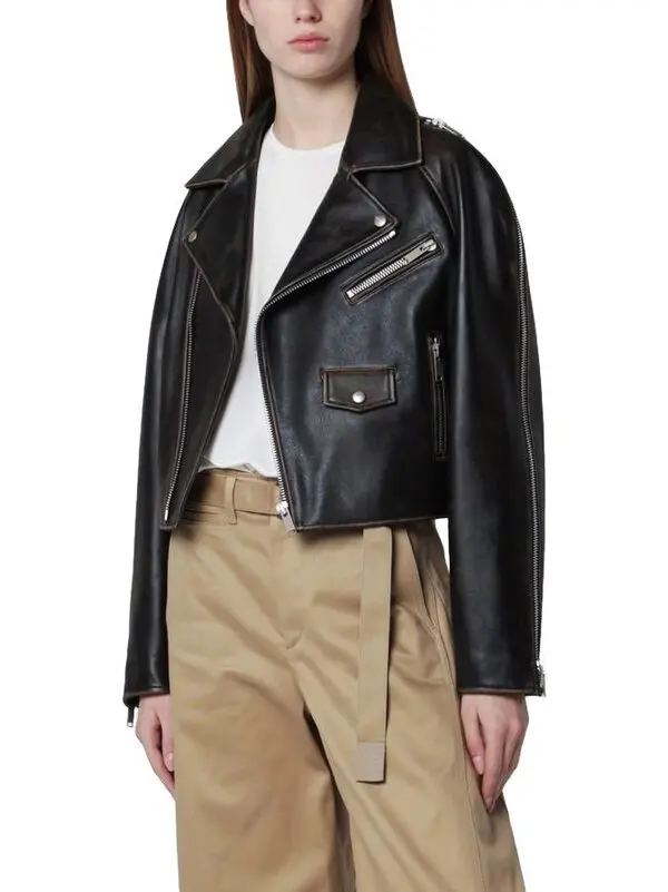 HALFBOY Oversized Leather Biker Jacket - Brown