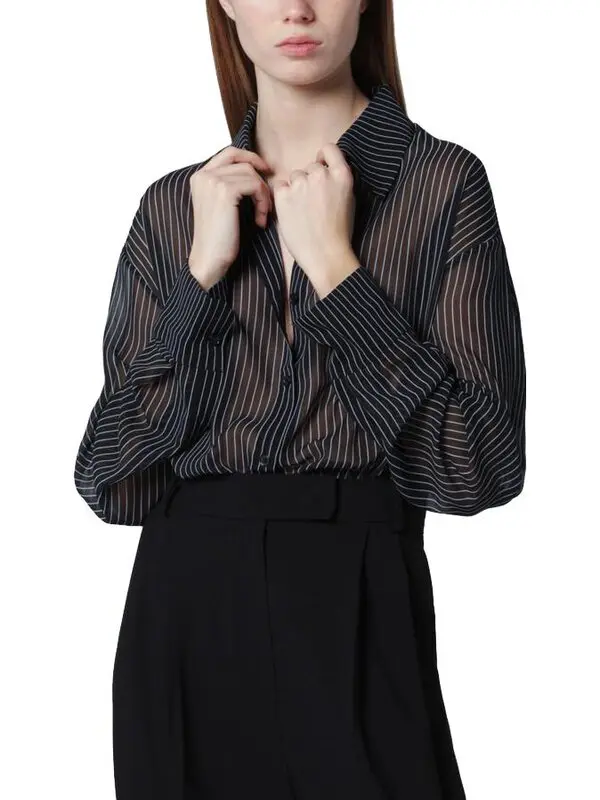 THE FRANKIE SHOP Peri Semi-sheer Striped Shirt - Black