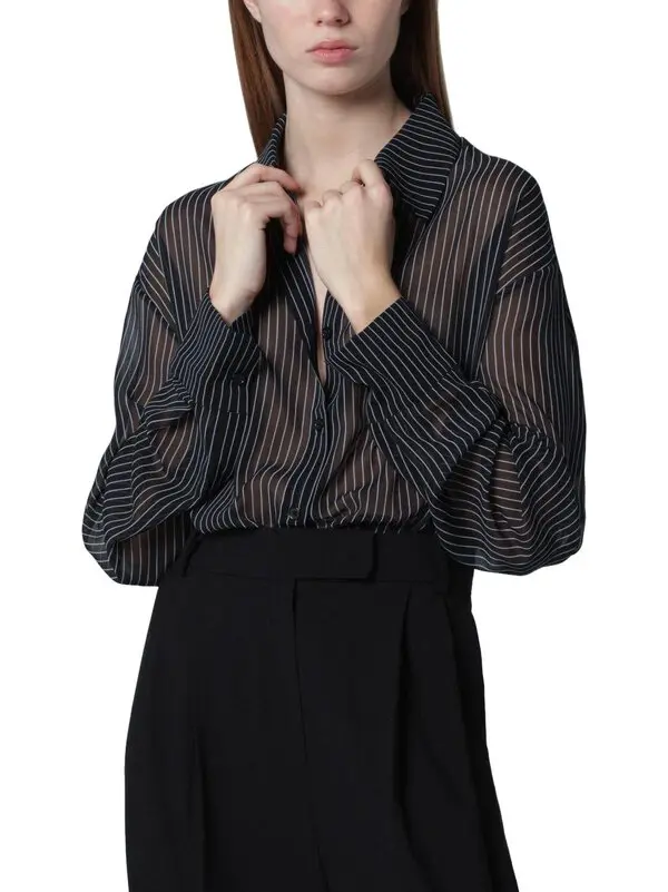 THE FRANKIE SHOP Peri Striped Semi-sheer Shirt - Black