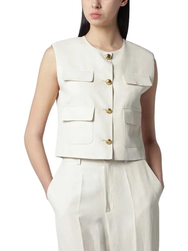 P.a.r.o.s.h Linen-blend Waistcoat With Gold-tone Hardware - Beige