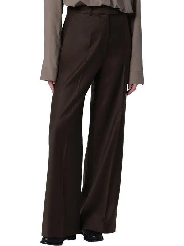THE FRANKIE SHOP Flannel Wide Leg Trousers - Brown