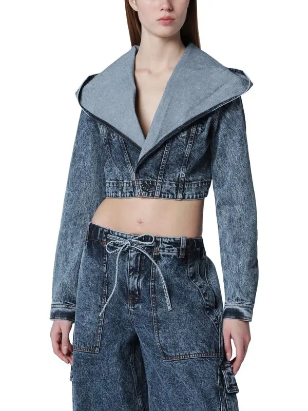 Alaïa Denim Hooded Cropped Jacket - Blue