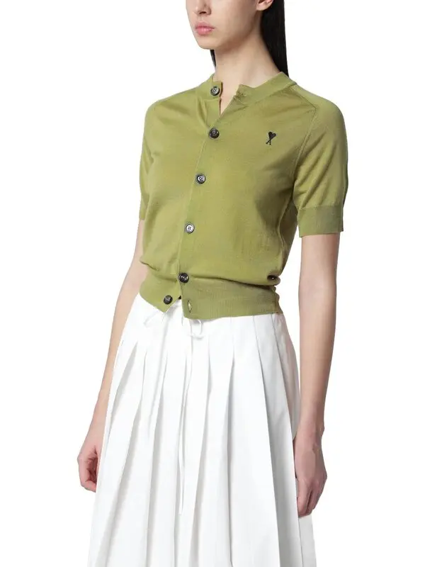 AMI Paris De Coeur Wool Cardigan - Green
