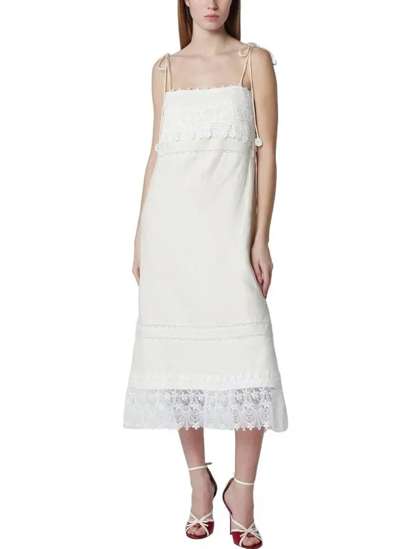 Valentino Garavani Linen Midi Dress With Sangallo Embroidery - White
