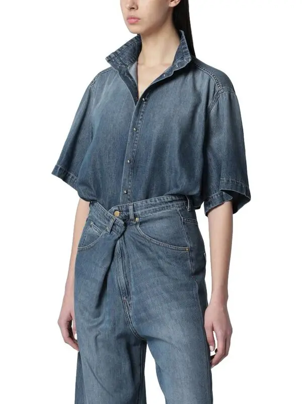 DARKPARK Oversized Short-sleeve Denim Shirt - Blue