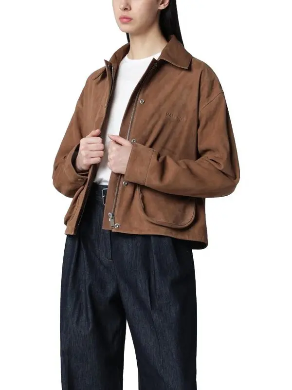HALFBOY Short Suede Leather Jacket - Brown