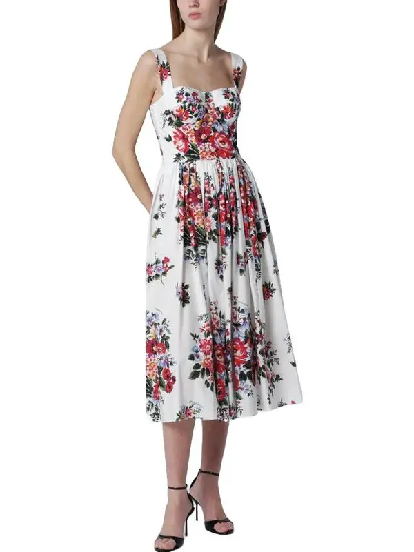 Dolce & Gabbana Floral-print Cotton Midi Dress - Multicolor