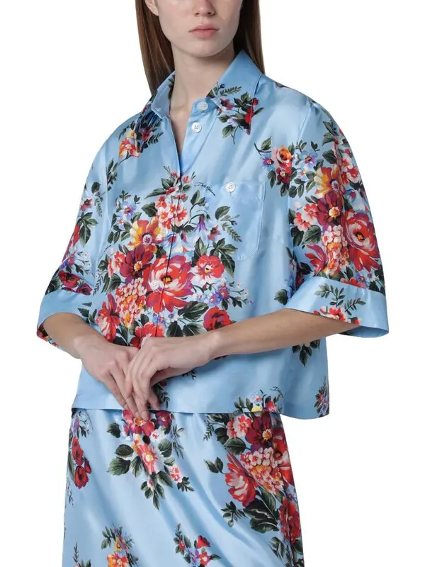 Dolce & Gabbana Floral Print Silk Twill Shirt - Light Blue