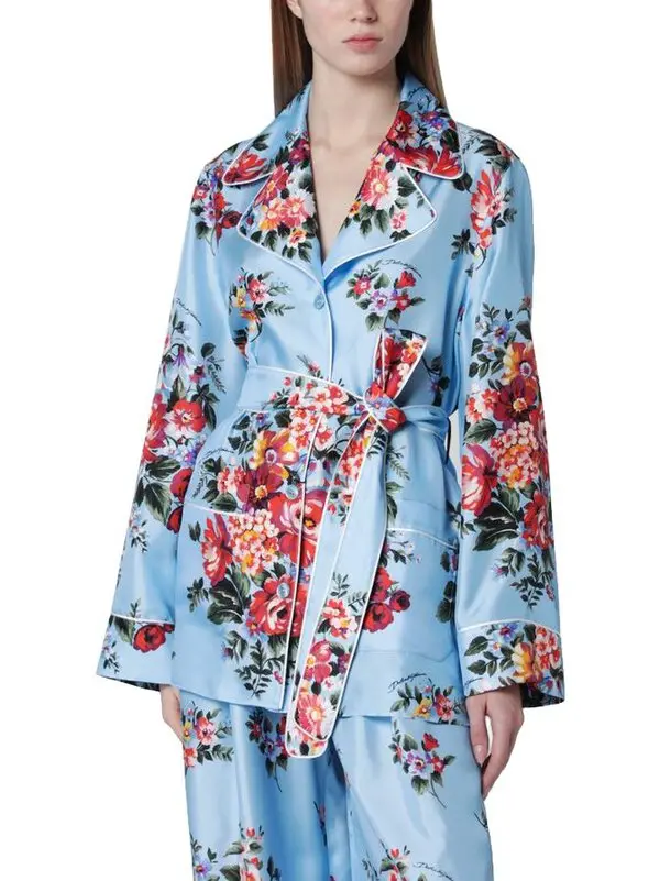 Dolce & Gabbana Vanity Silk Twill Shirt With Floral Print - Light Blue
