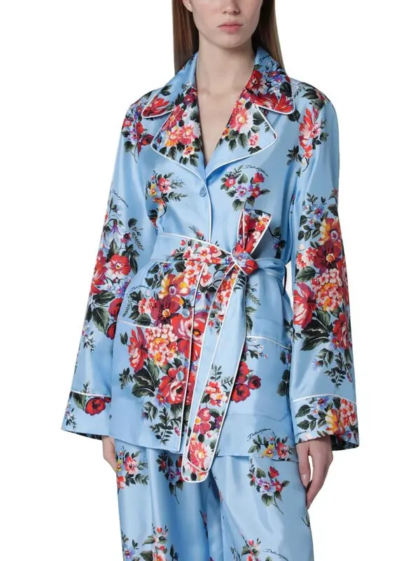 Dolce & Gabbana Floral Print Silk Twill Shirt - Light Blue